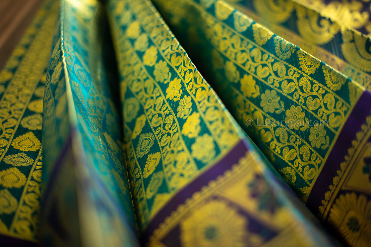 Elegant Green Kanchipuram Pure Silk Handloom Bridal Wedding Saree ...